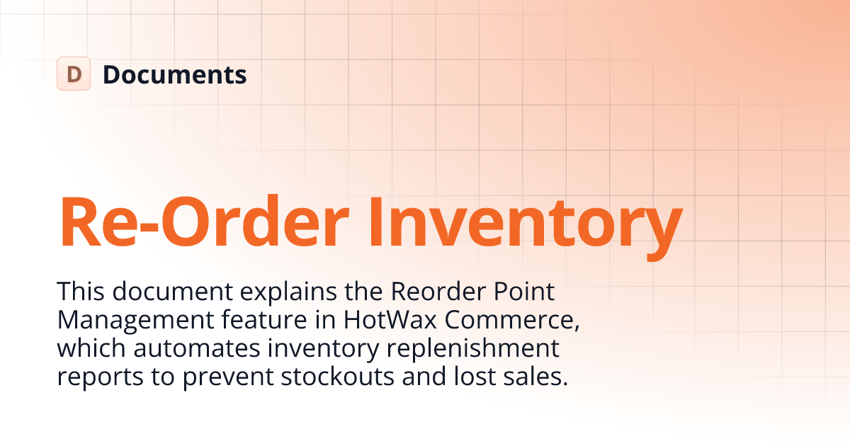 Re-Order Inventory | Documents